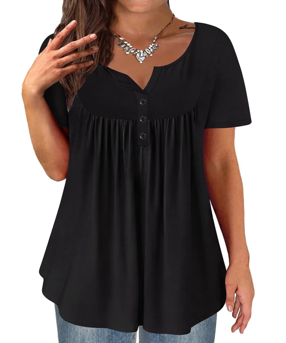 TIYOMI Plus Size Black Tops For Women Short Sleeve Blouses Henley ...