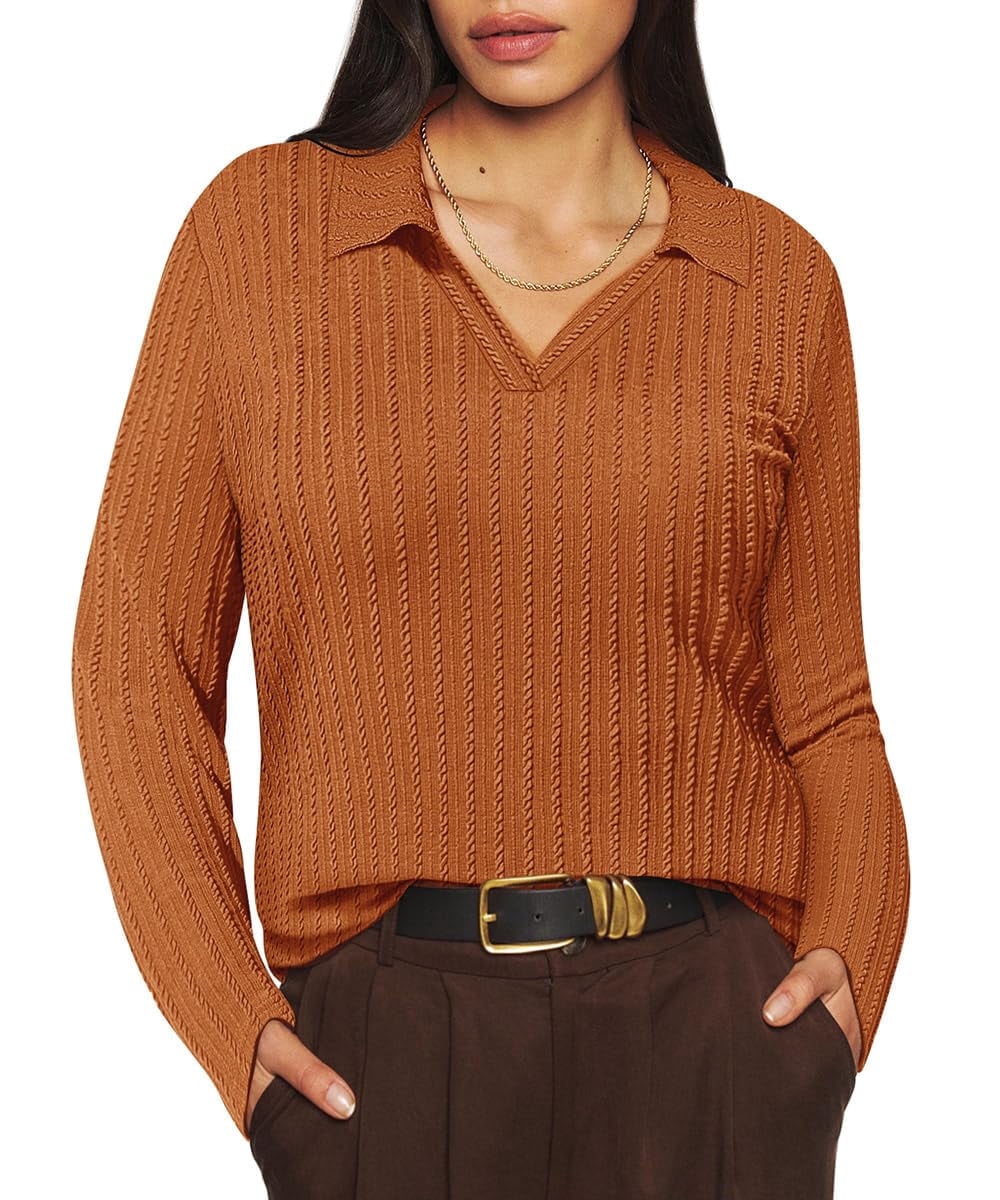 TIYOMI Plus Size Collared Polo Shirts For Women Ginger Long Sleeve Tops ...