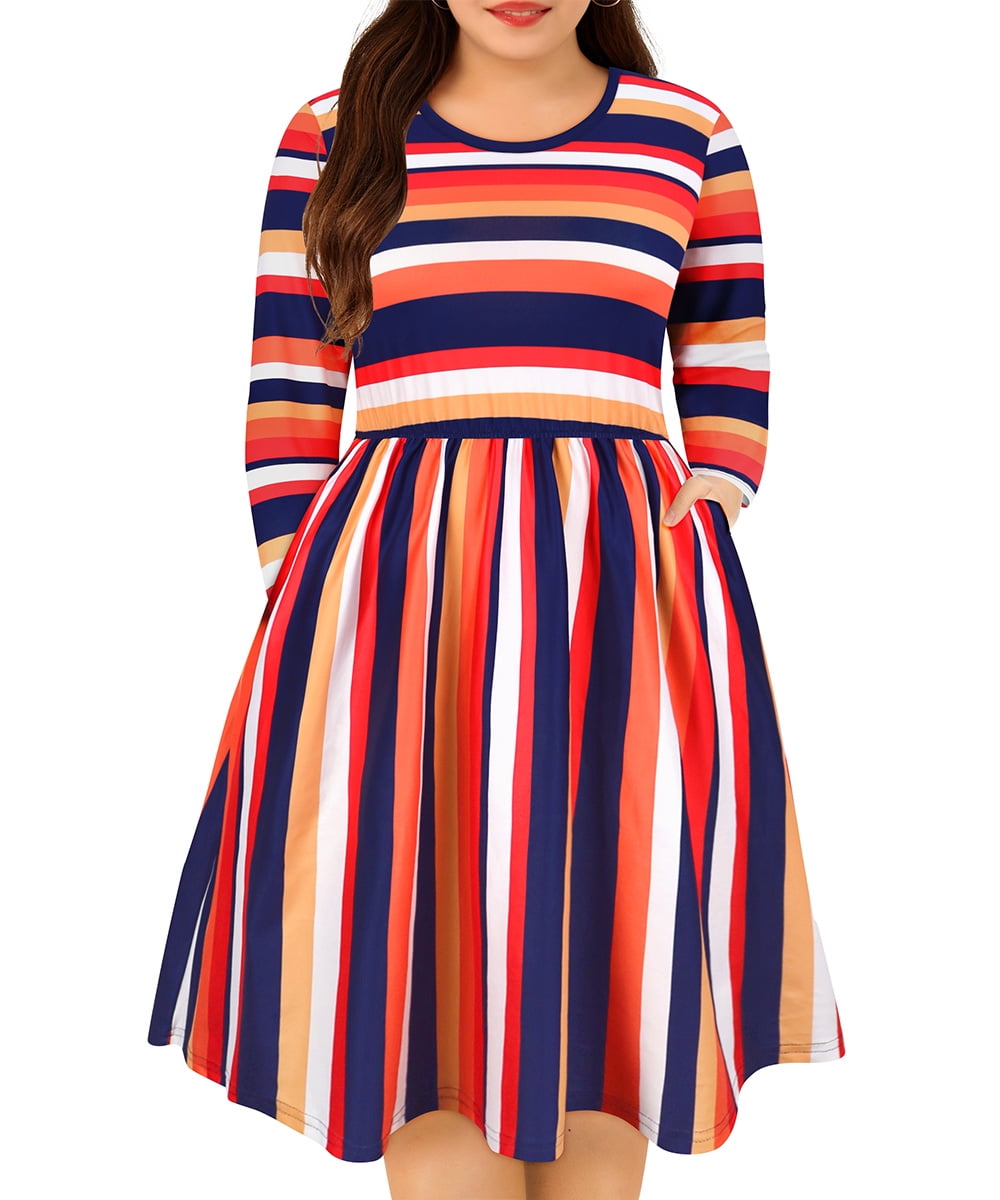 TIYOMI Plus Size Dress For Women 3X Long Sleeve Basic Crewneck Elegant ...