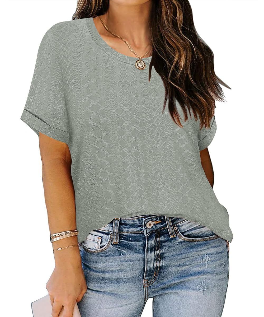 TIYOMI Plus Size Eyelet Ebroidery Tops For Women Short Sleeve Crewneck ...