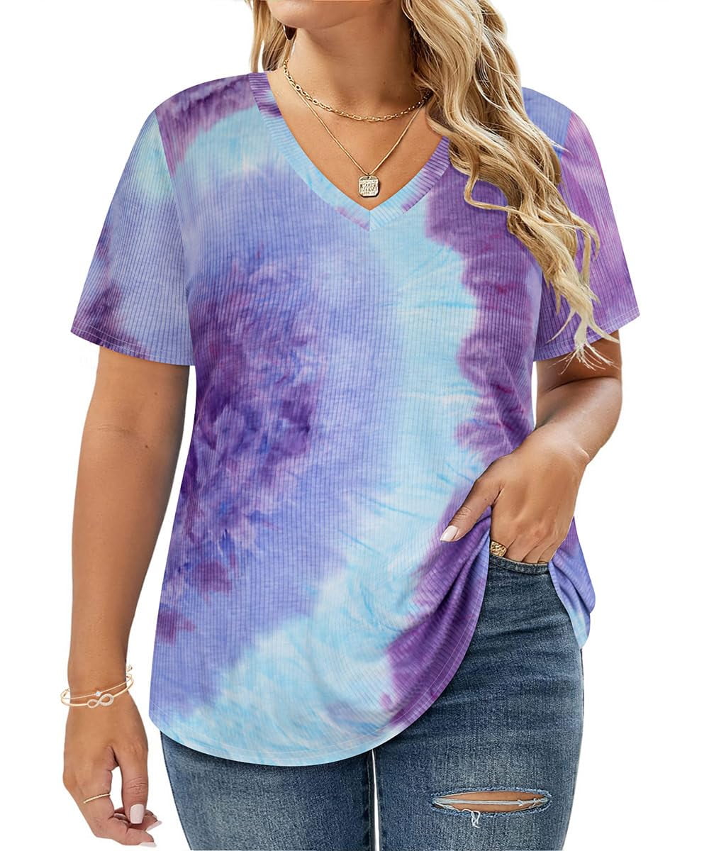 TIYOMI Plus Size Eyelet Ebroidery Tops For Women Short Sleeve V Neck ...