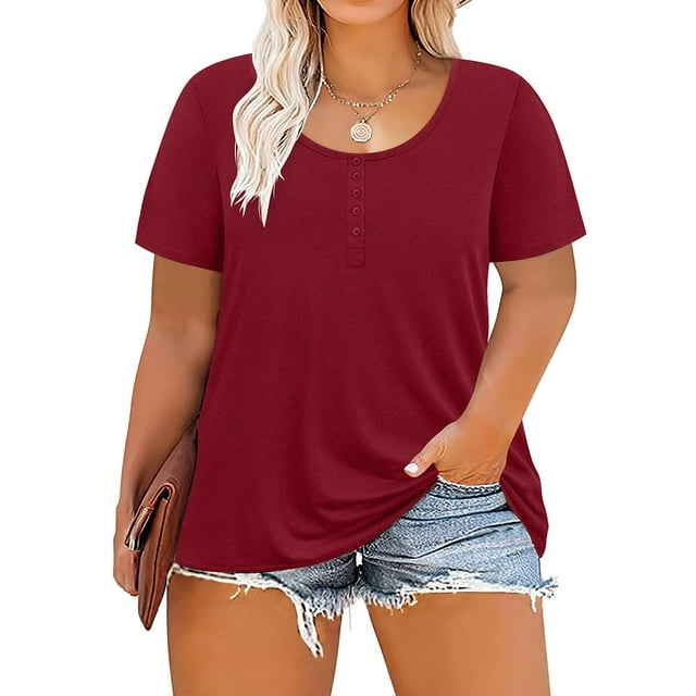 Tiyomi Plus Size Henley Shirts Womens Buttons Down Summer Tops Basic