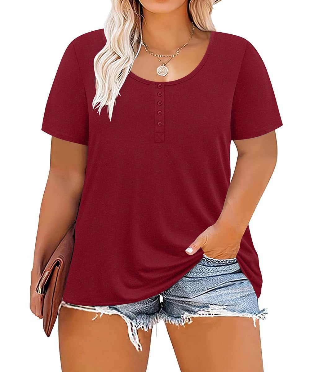 TIYOMI Plus Size Henley Shirts Womens Buttons Down Summer Tops Basic Solid Short Sleeve 2x ...