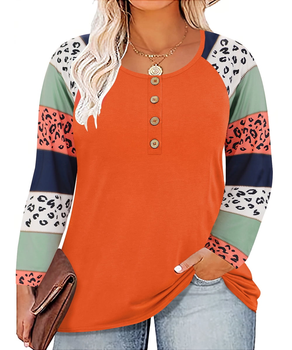 TIYOMI Plus Size 5XL Cow Print Long Sleeve Blouse, Button Henley ...