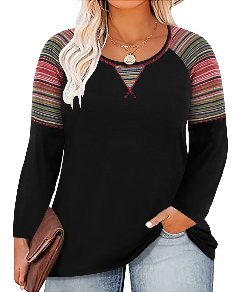 TIYOMI Plus Size Long Sleeve Tops For Women 3X Shirts Color Block ...