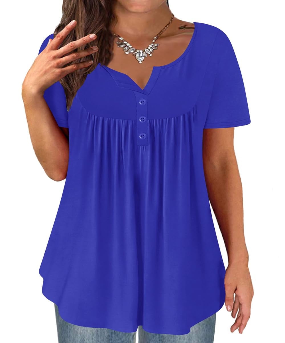 TIYOMI Plus Size Royal Blue Tops For Women Short Sleeve Blouses Henley ...