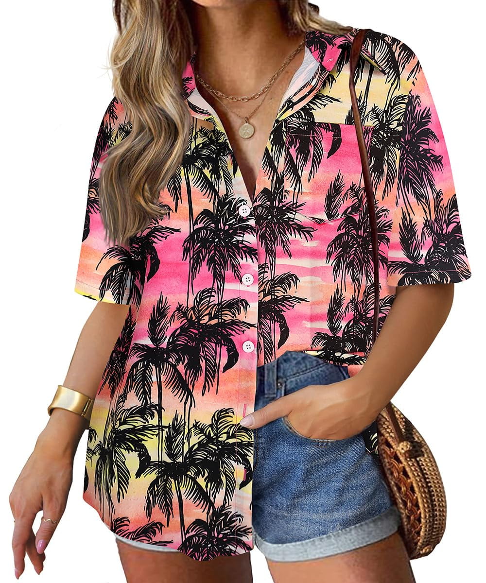 TIYOMI Plus Size Short Sleeve Coconut Tree Shirts For Women 5X Button ...