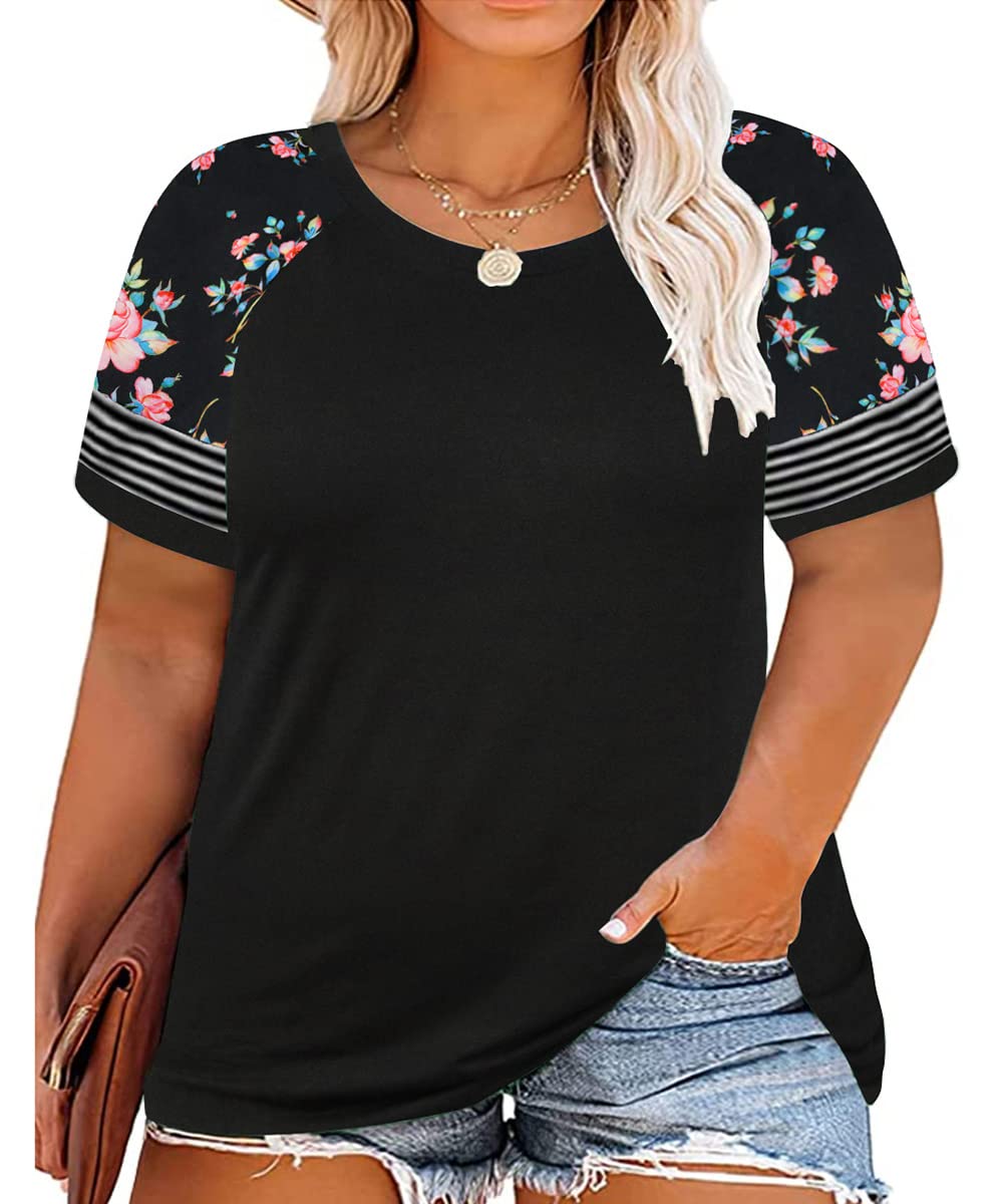 Patlollav Womens Plus Size Color Block Raglan Shirts Leopard Print ...