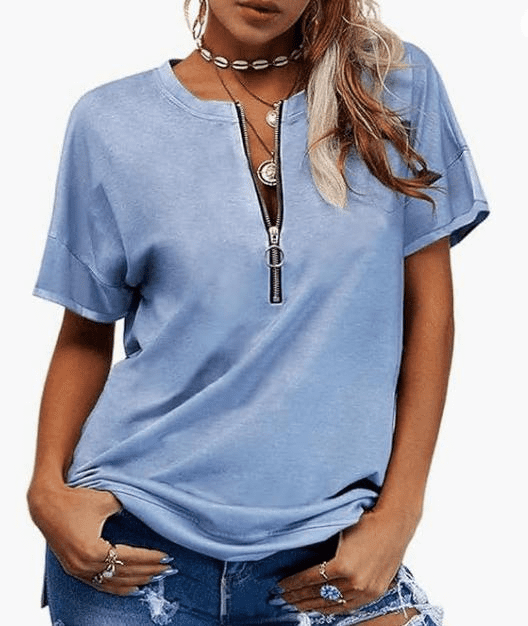 TIYOMI Plus Size Tops For Women Baby Blue T-shirts V Neck Pullover ...