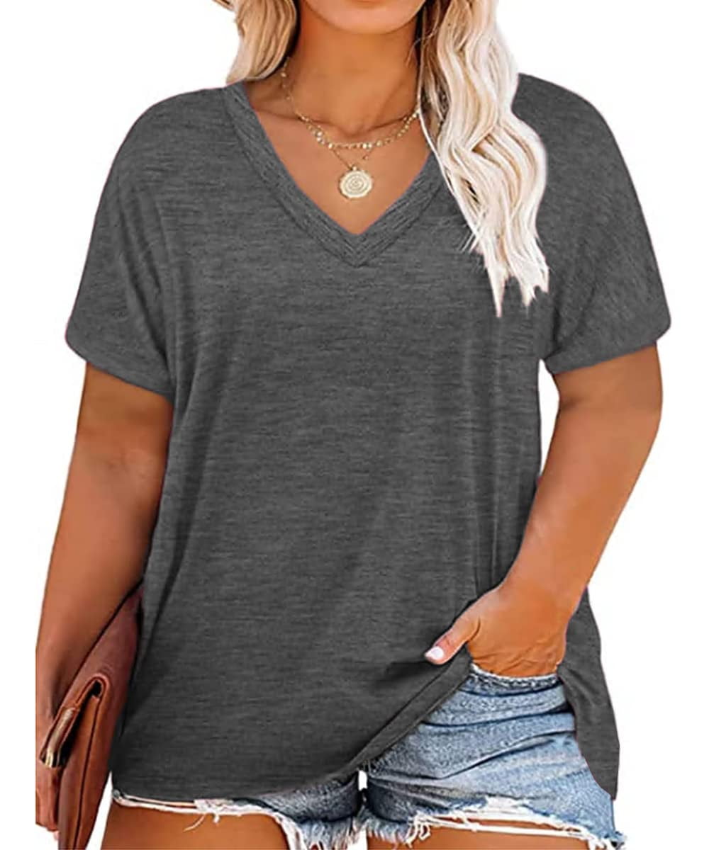 TIYOMI Plus Size Tops for Women 4X Basic Dark Grey Shirts V Neck Short ...