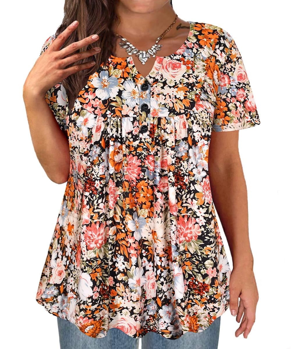 TIYOMI Plus Size Tunic Tops for Women Orange Flower Blouses Dressy ...