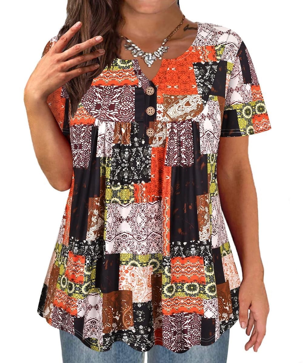 TIYOMI Plus Size Tunic Tops for Women Patchwork Floral Blouses Dressy Mixed Floral Tunics Tops ...