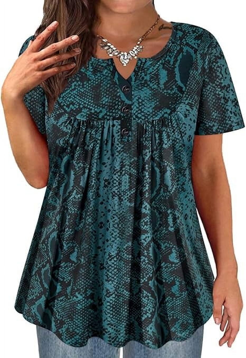 TIYOMI Plus Size Tunic Tops for Women Snake Skin Blouses Dressy Green Print Tunics Tops Buttons ...