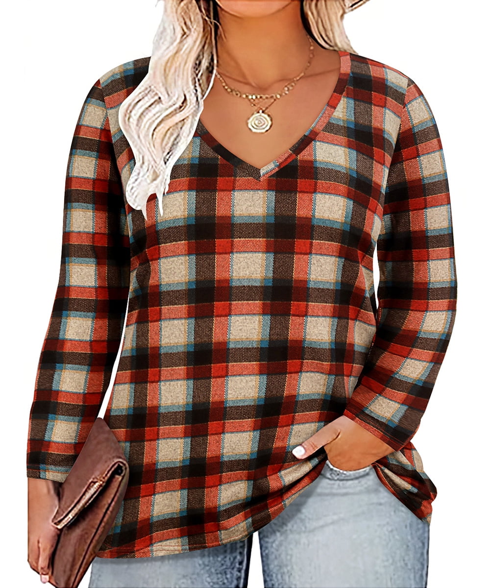 TIYOMI Plus Size Tunics For Women 2X Orange Printing T-Shirt Casual ...