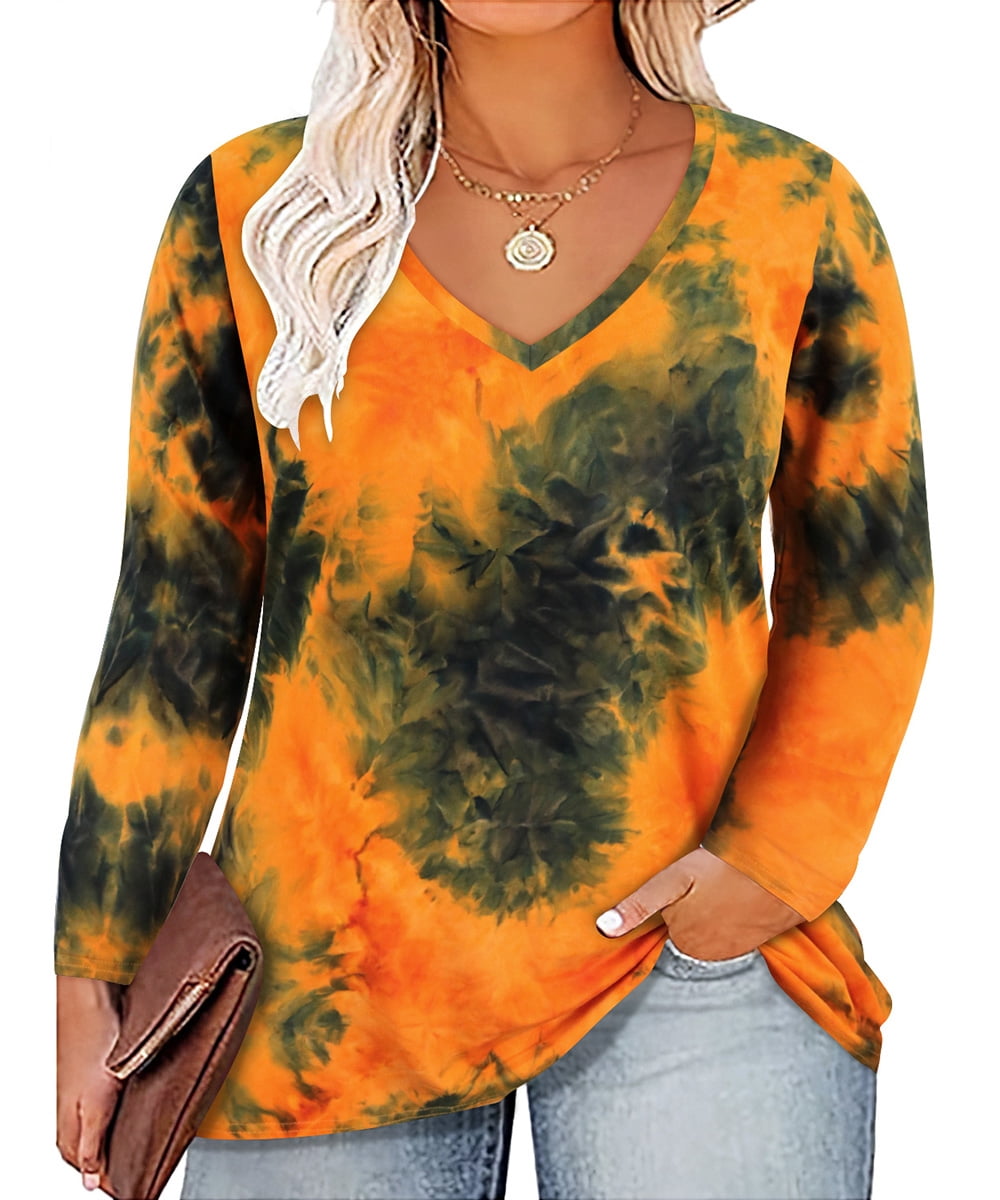 TIYOMI Plus Size Tunics For Women 2X Tie Dye Printing T-Shirt Casual ...