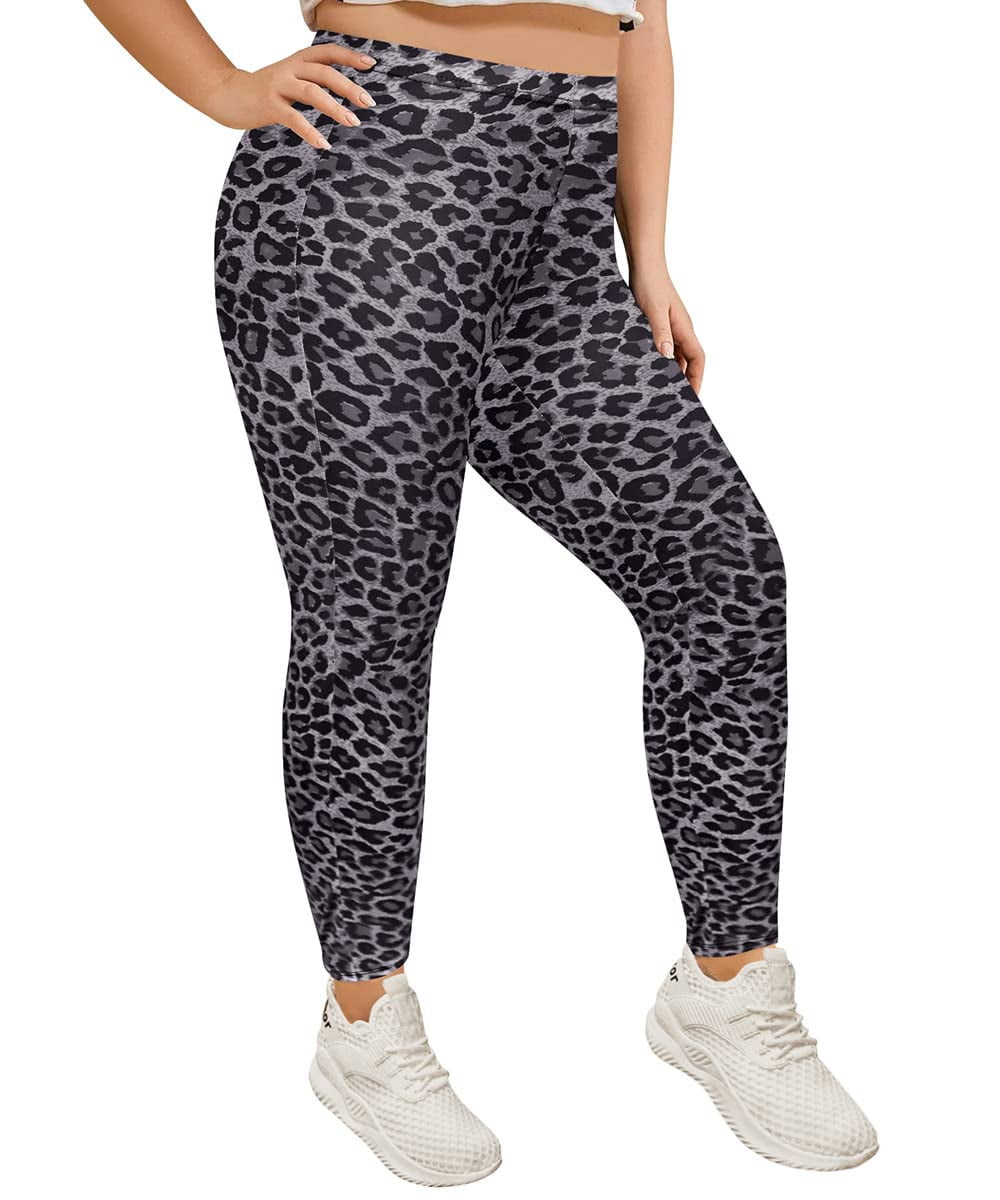 TIYOMI Plus Size Women's Black Leopard Leggings 2X Full Length Pants ...
