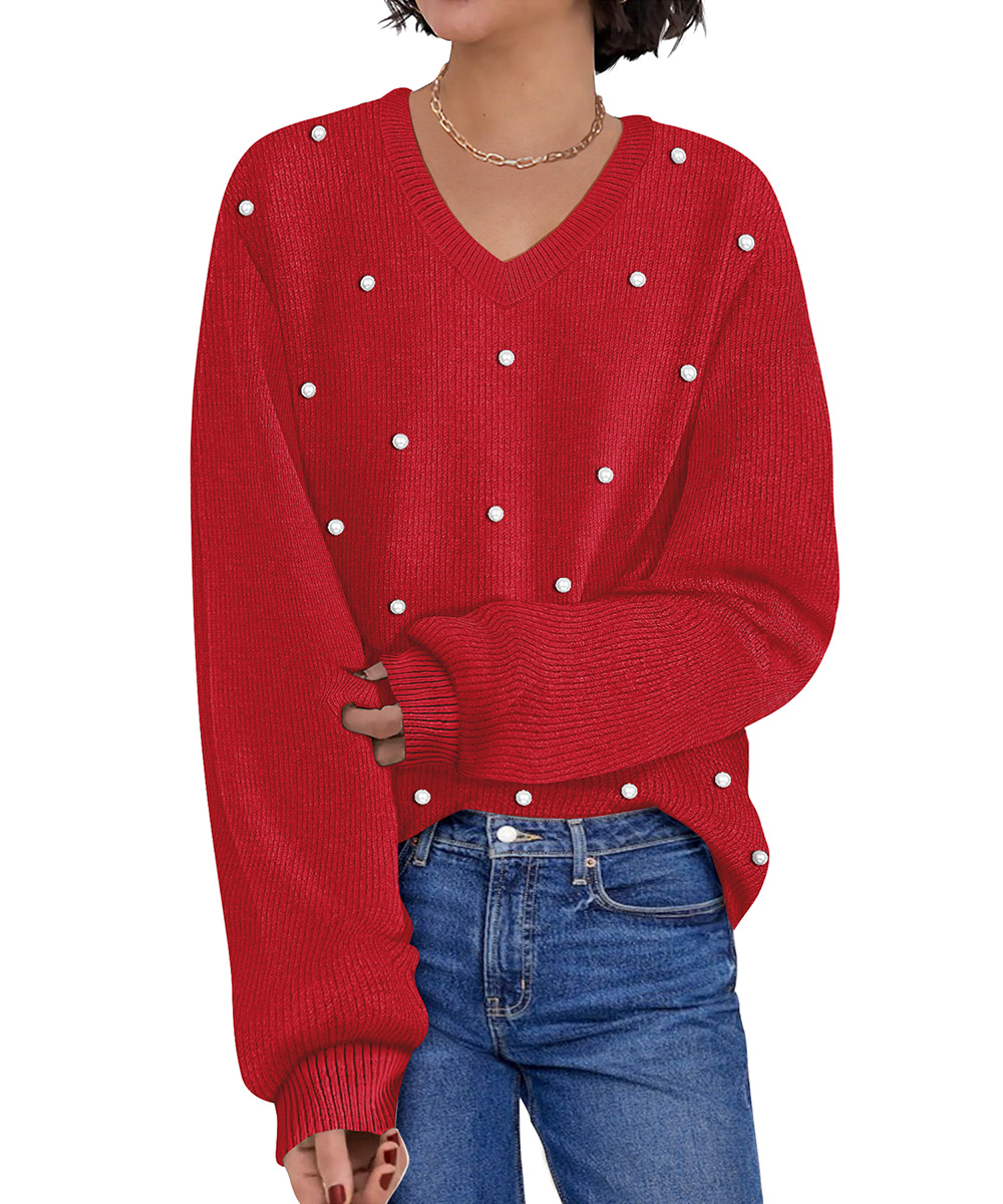 TIYOMI Plus Size Women's Red Sweater Knitted Long Sleeve 2X Tops Round ...