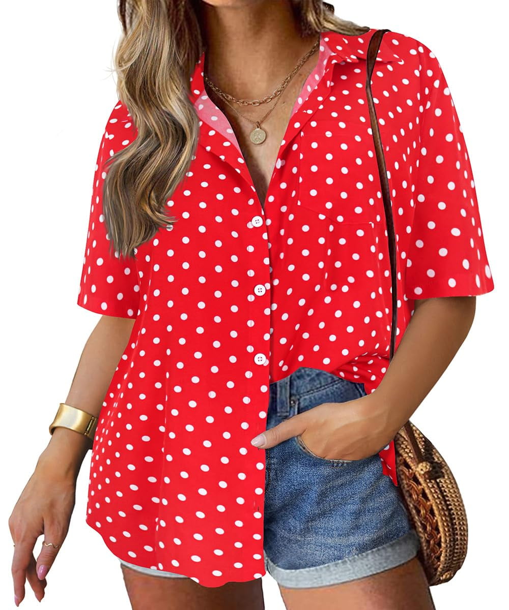 TIYOMI Plus Size Women's Short Sleeve Button Down Shirts 2X Polka Dots ...
