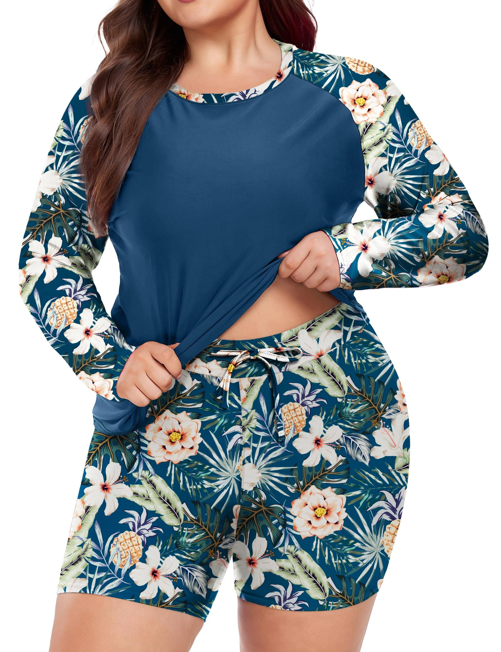 TIYOMI Plus Size Women's Surfing 2X Long Sleeve Swimsuits 2 Piece Green ...