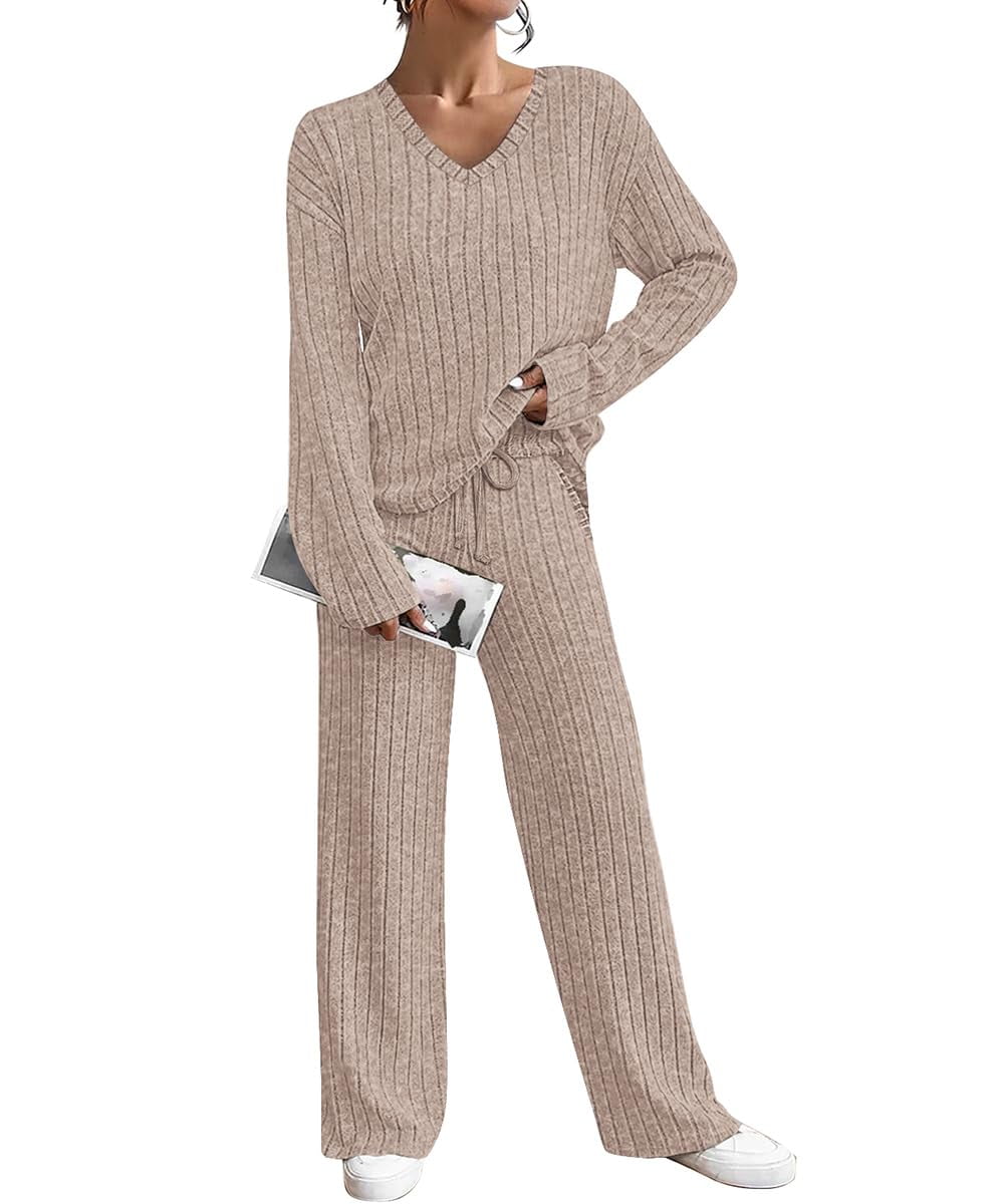 TIYOMI Plus Size Women's Sweater 2 Piece 2X Khaki Suits Solid Long ...