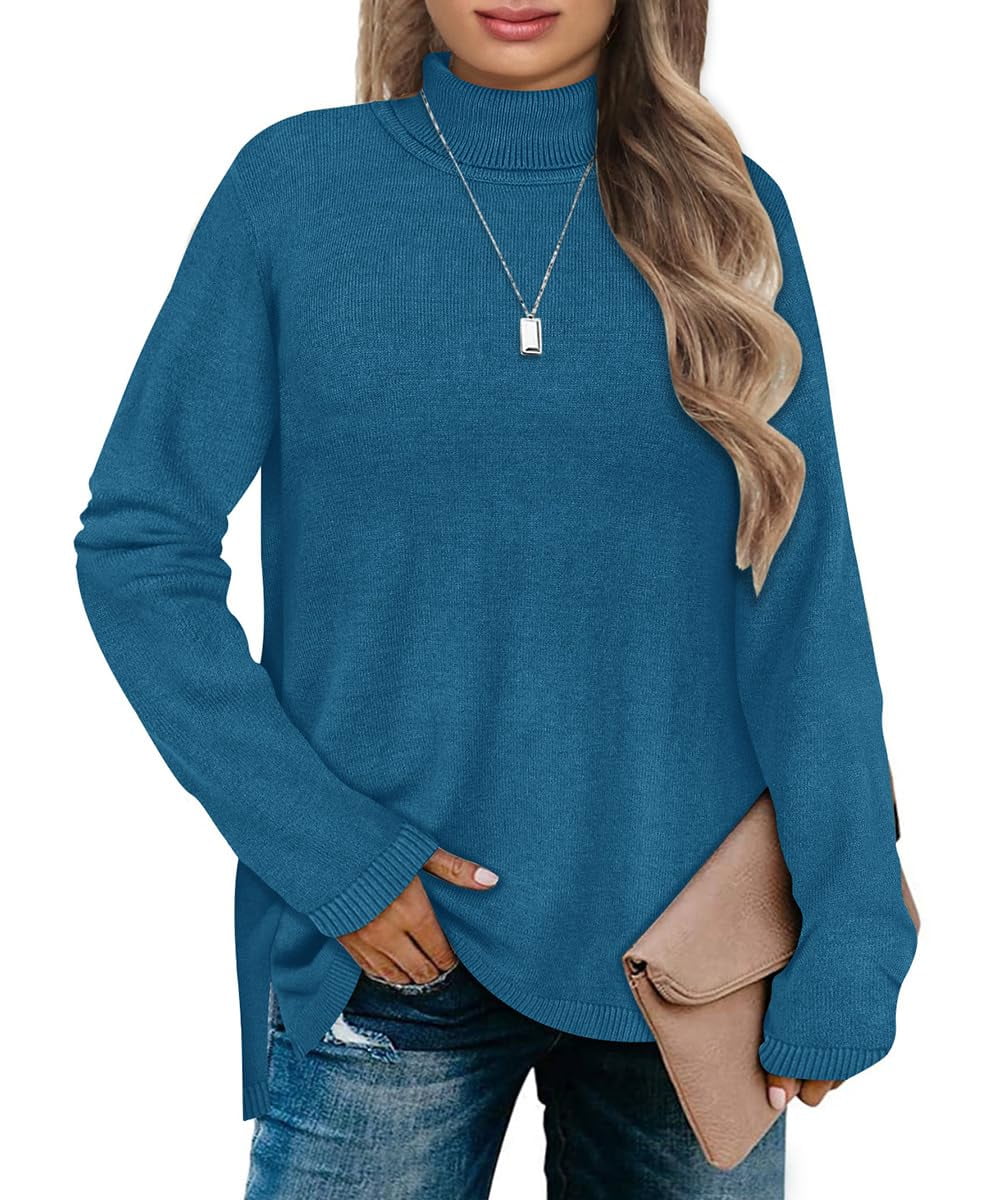 TIYOMI Plus Size Women's Teal Blue Sweater Knitted Long Sleeve 2X Tops Turtleneck Basic Warm ...