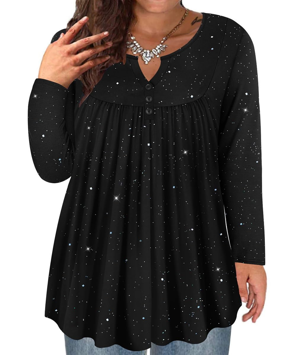 TIYOMI Plus Size Women's Tunic Tops Black Sequin Long Sleeve Blouses 2X ...