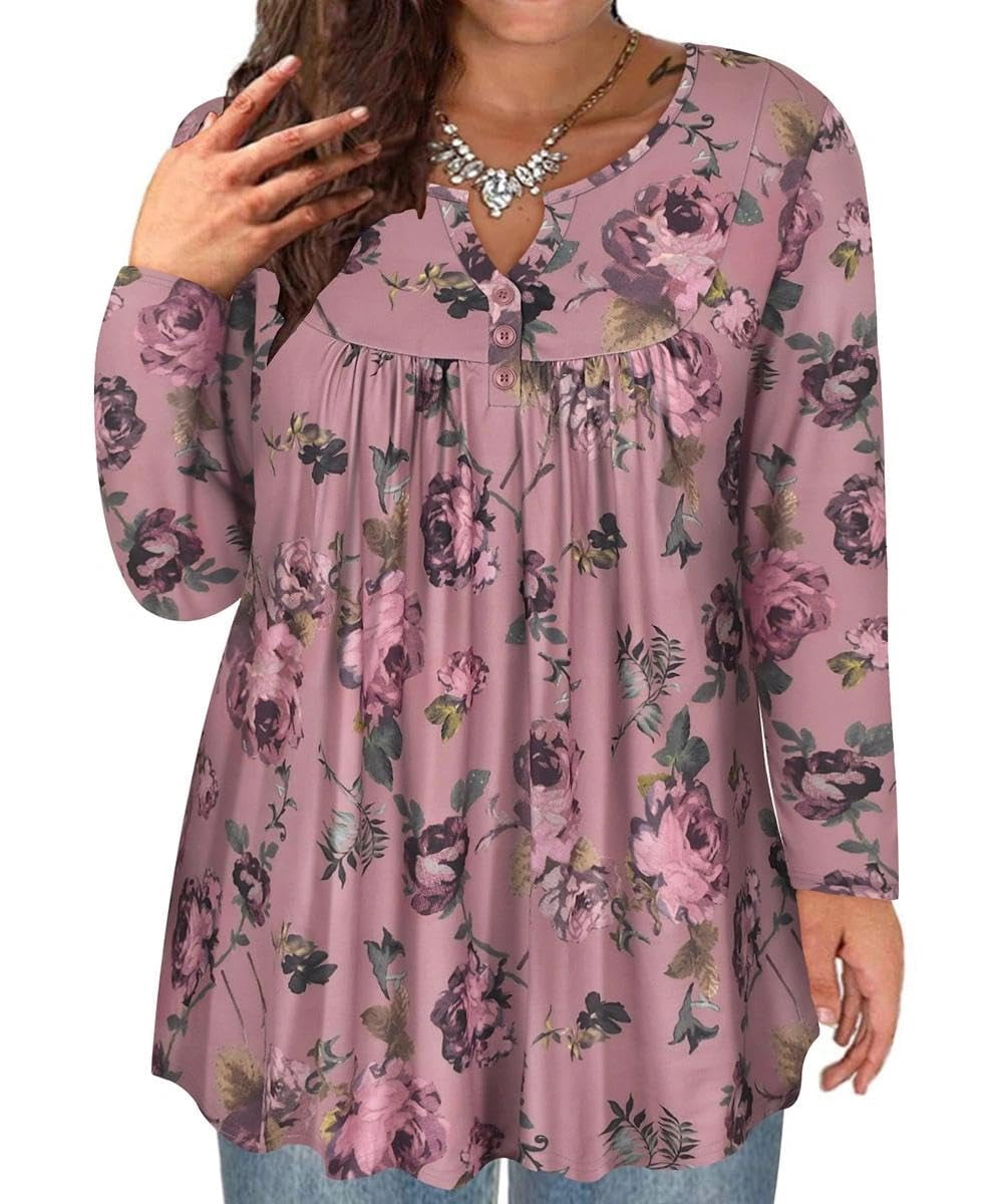 TIYOMI Plus Size Women's Tunic Tops Purple Floral Long Sleeve Blouses ...