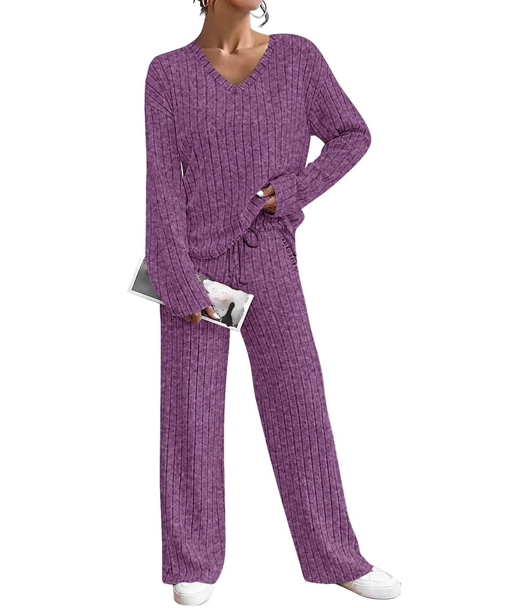 TIYOMI Women's Plus Size 2 Piece Suits 3X Purple Fall Long Sleeve ...