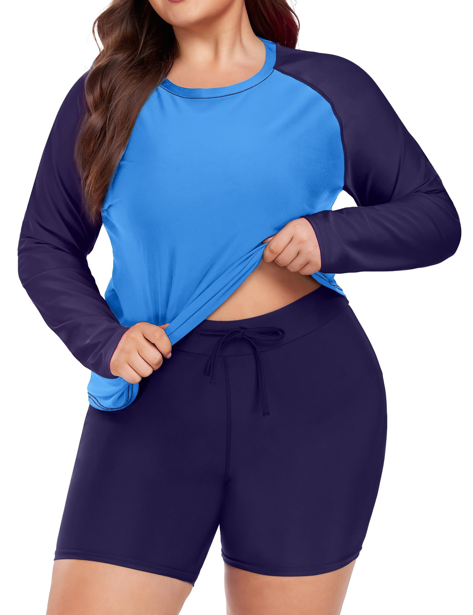 Tiyomi Womens Plus Size Long Sleeve Swimsuits 3x 2 Piece Blue Rash