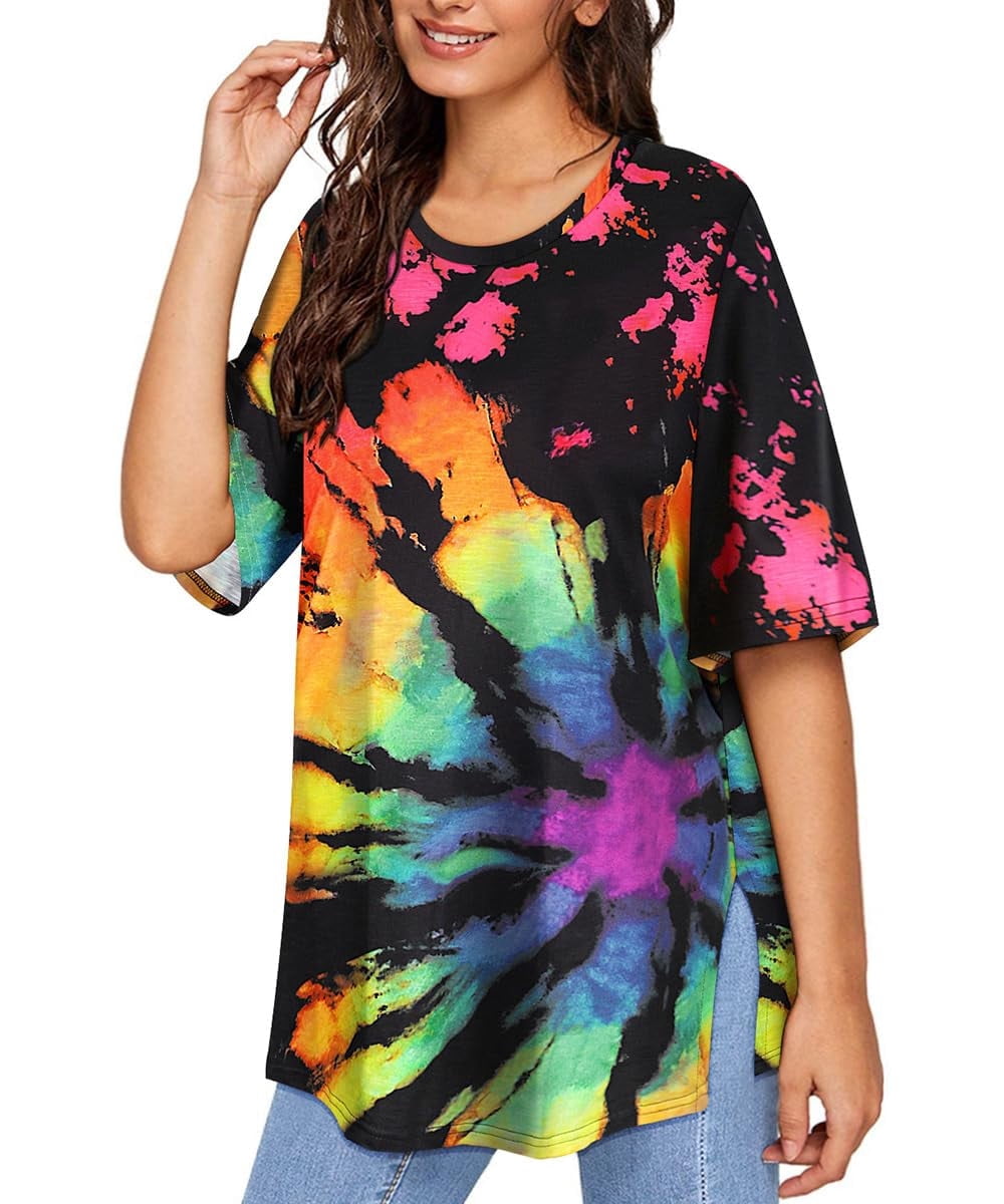 TIYOMI Women's Plus Size Oversized T-Shirts 3X Distressed Tie Dye ...