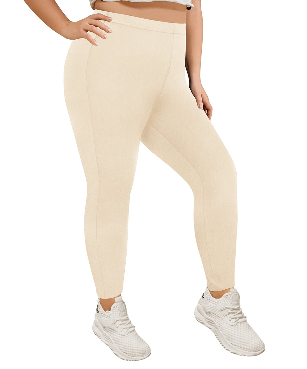 TIYOMI Women's Plus Size Thickened Pants Full Length 3X Beige Ankle ...