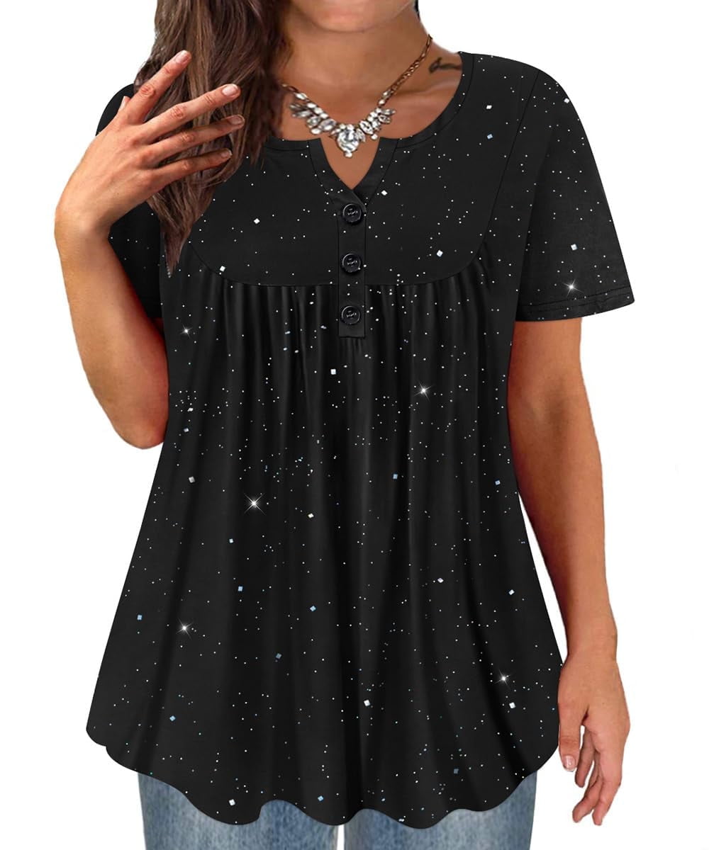 TIYOMI Women's Plus Size Tops 3X Sequin Shirts Black Sparkly Tunic Tops ...
