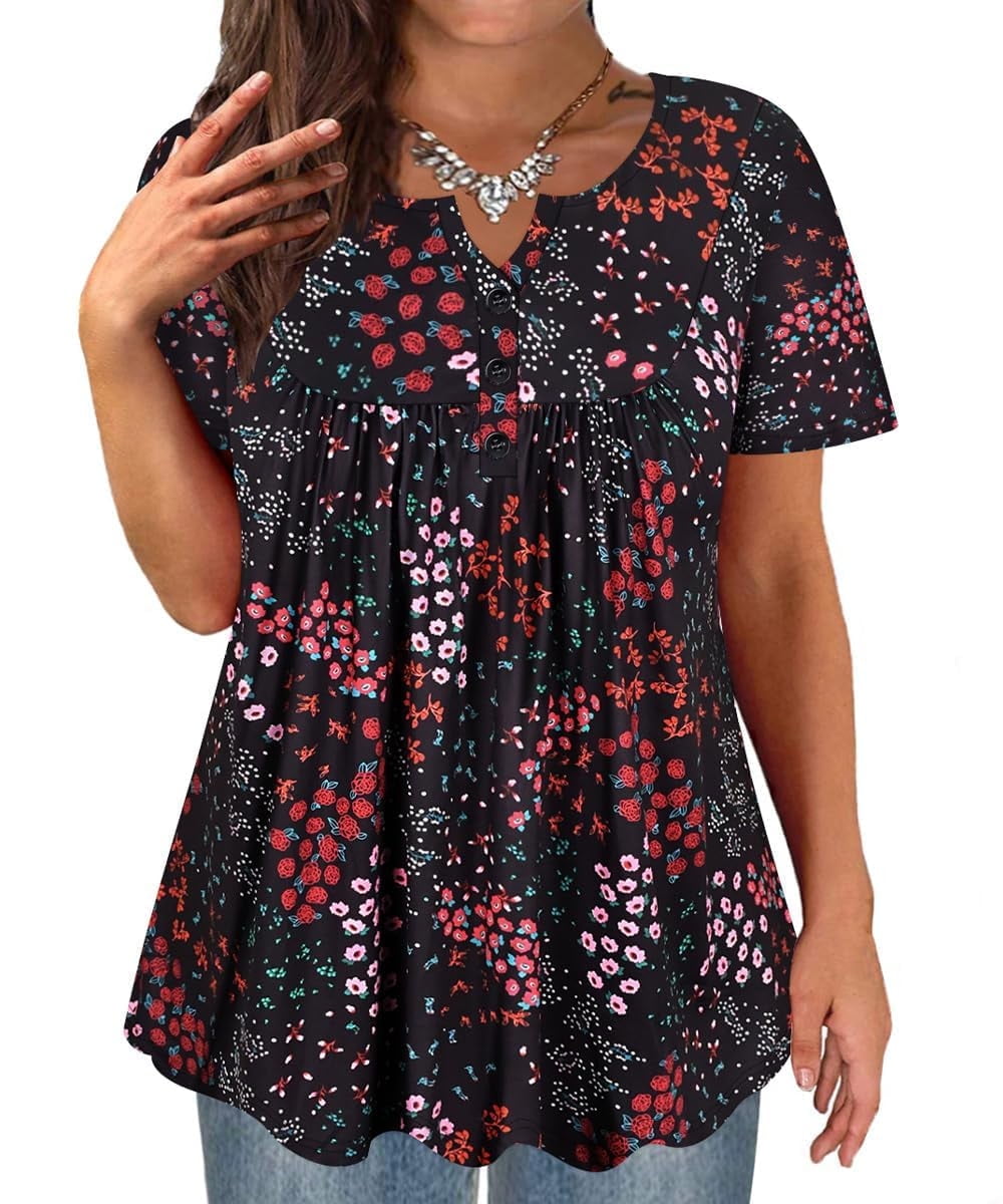 TIYOMI Women's Plus Size Tops 3X Shirts Black Flower Tunic Tops ...