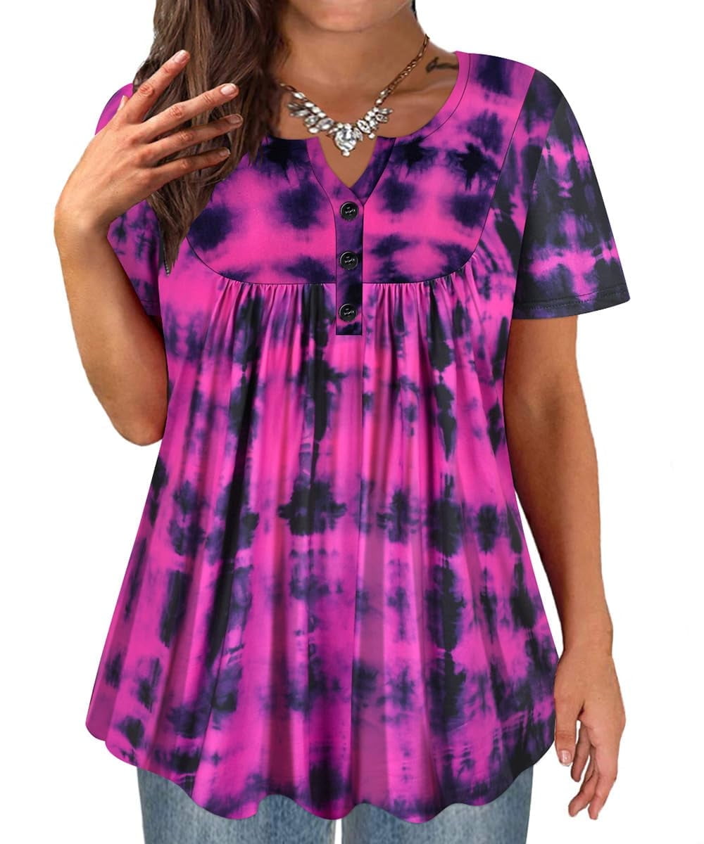 TIYOMI Women's Plus Size Tops 3X Shirts Purple Tie Dye Tunic Tops ...