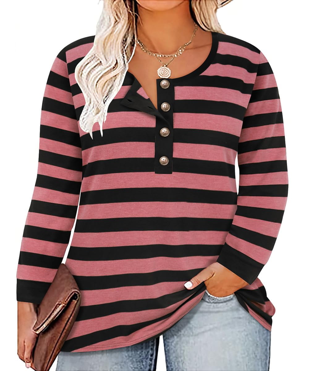 TIYOMI Women's Plus Size Tops Stripe Long Sleeve Blouse 3X Button ...