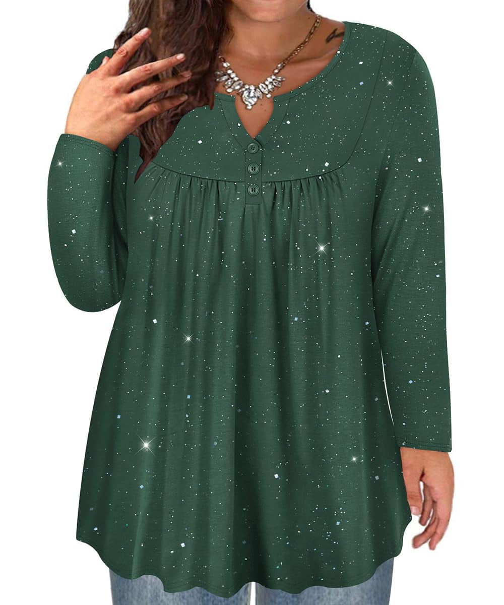 TIYOMI Women's Plus Size Tops Swing Flowy Long Sleeve Tunic 3X Sequin ...