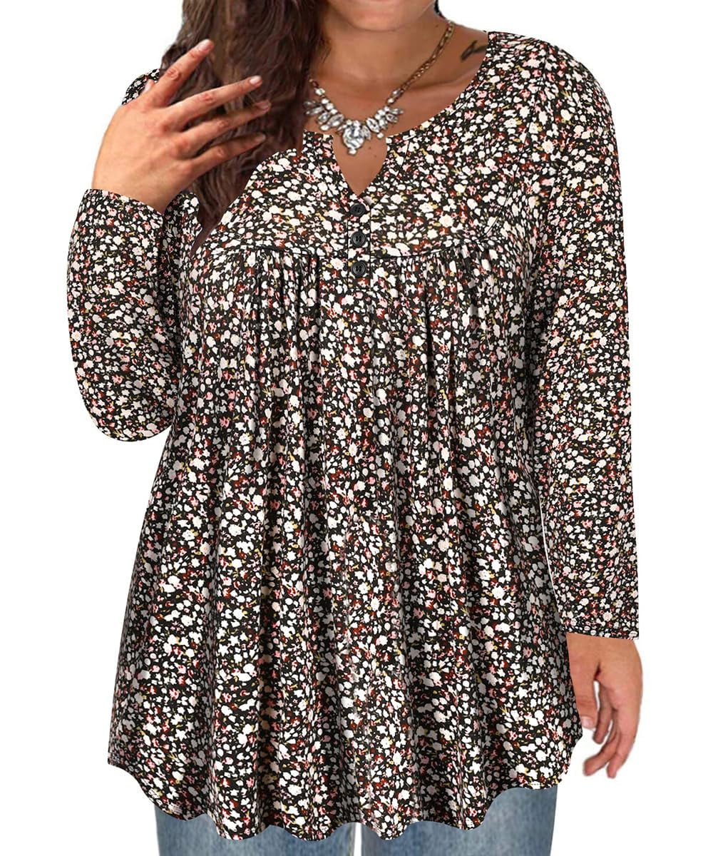 TIYOMI Women's Plus Size Tops Swing Flowy Long Sleeve Tunics 3X Pleated ...