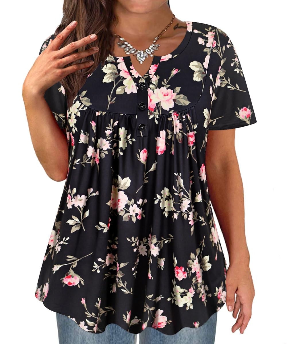 TIYOMI Women's Plus Size Tops Swing Flowy Short Sleeve Tunics 3X ...