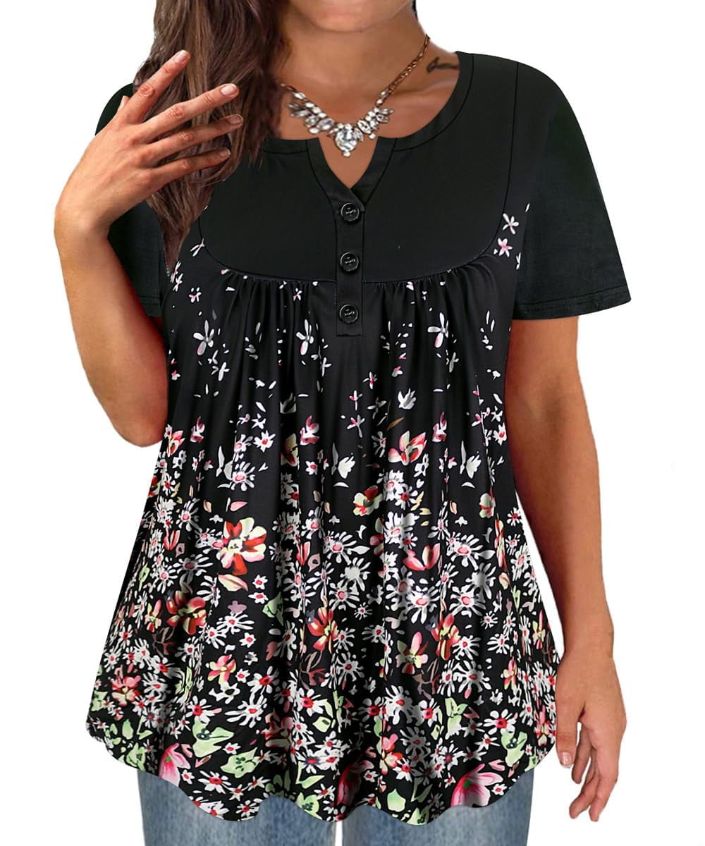 TIYOMI Women's Plus Size Tops Swing Flowy Short Sleeve Tunics 3X ...