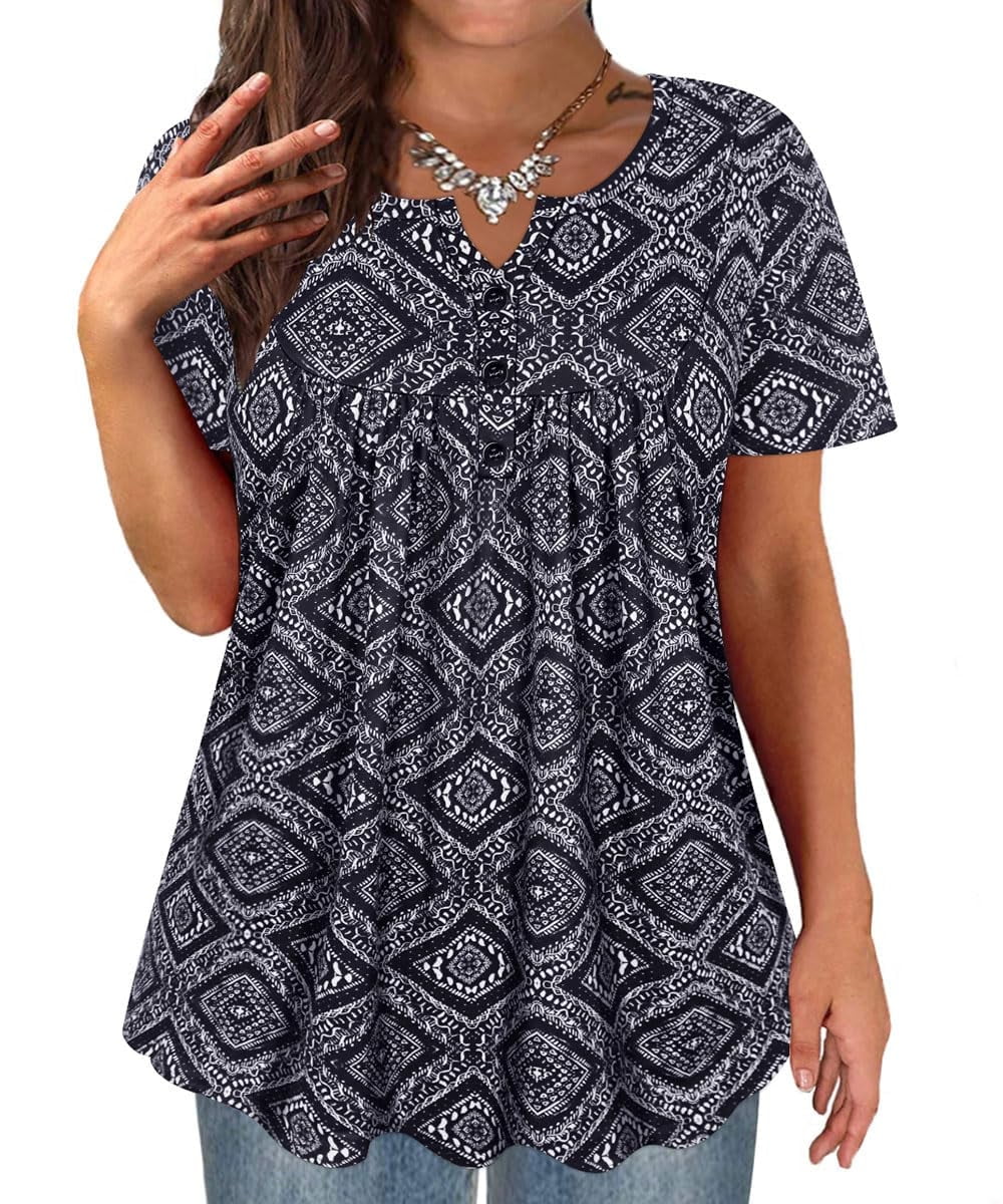 TIYOMI Women's Plus Size Tops Swing Flowy Short Sleeve Tunics 3X ...