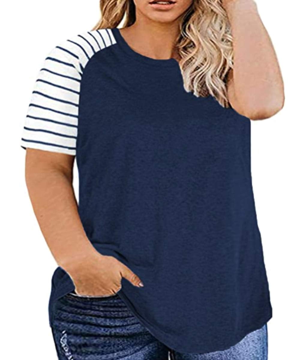 TIYOMI Womens Deep Blue Plus Size Shirts 4X Short Sleeve Tops Stripe ...