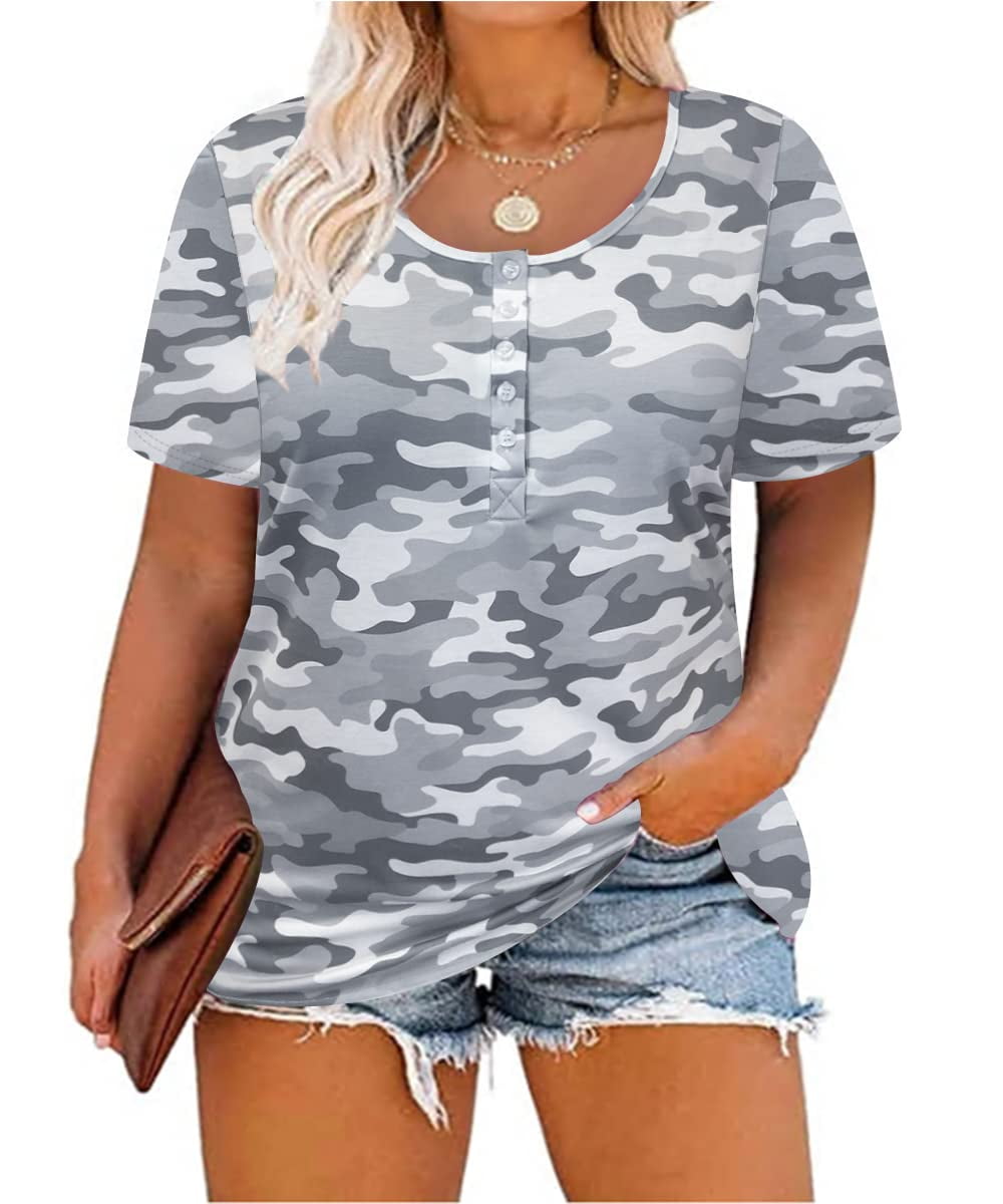 TIYOMI Womens Plus Size Camo Tops 3x Henley Shirts Buttons Up Short ...