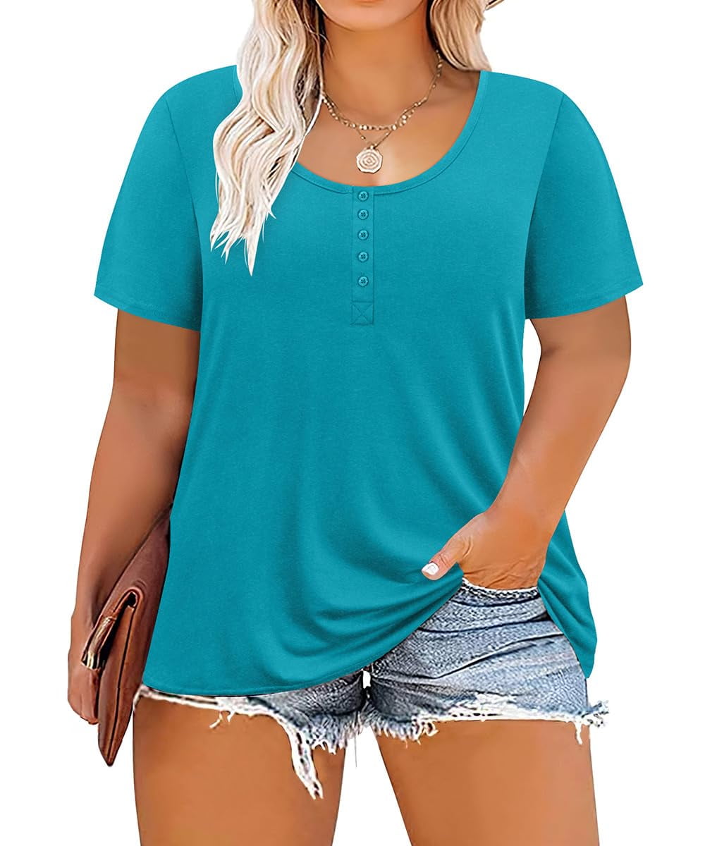 TIYOMI Womens Plus Size Summer Tops 3x Henley Shirts Buttons Down Short ...