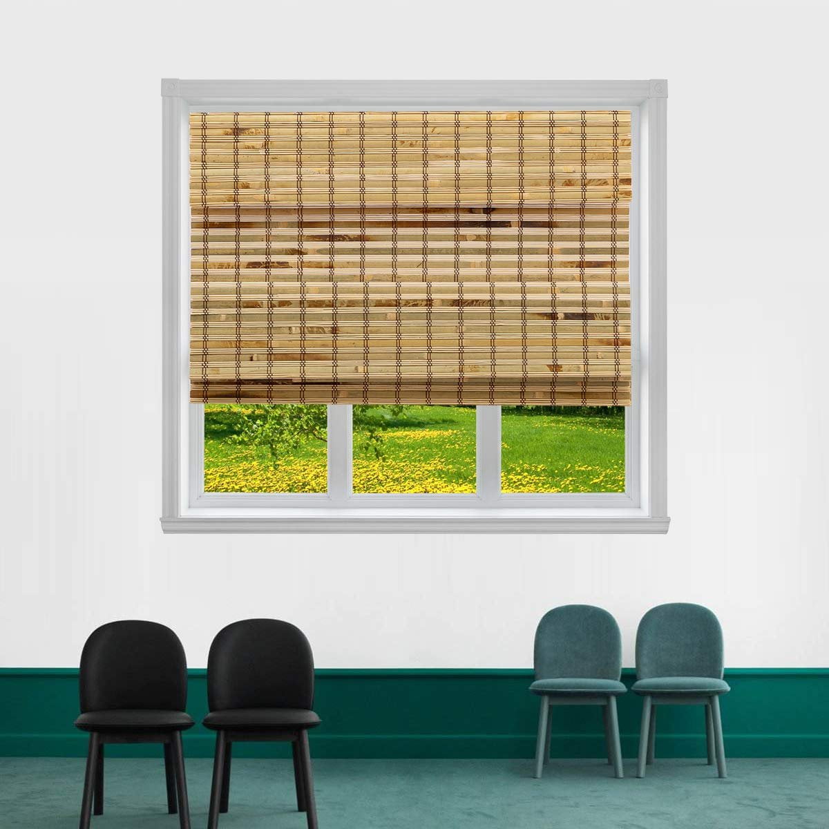 TJ GLOBAL Cordless Flatstick Bamboo Roman Window Blind Sun Shade, Light ...