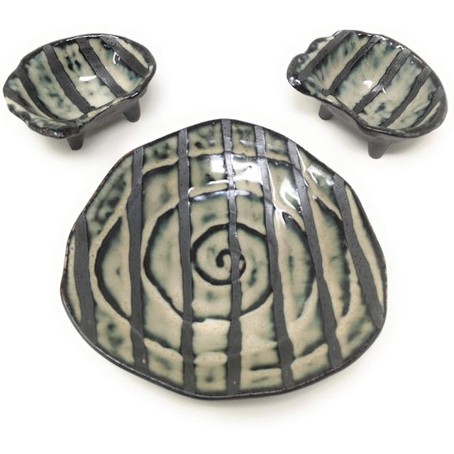 TJ Global Ceramic Japanese Sushi for 2 Set, One Plate and Two Soy Sauce ...