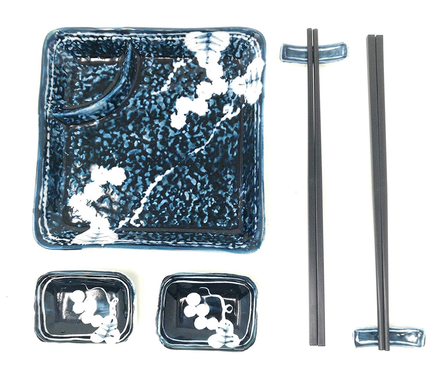 TJ Global Ceramic Square Shape Japanese Sushi for 2 Set, One Plate, Two ...