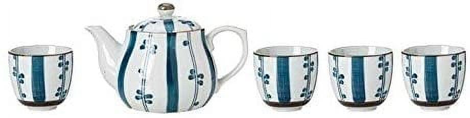 TJ Global Chinese Japanese Porcelain Tea Set with Simple Blue Design ...