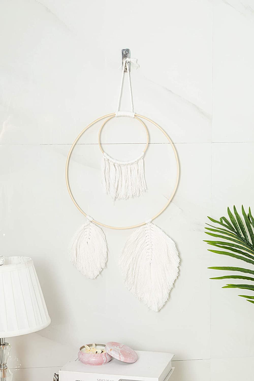TJ Global Minimalist Woven Double Hoop Macrame Wall Hanging with ...