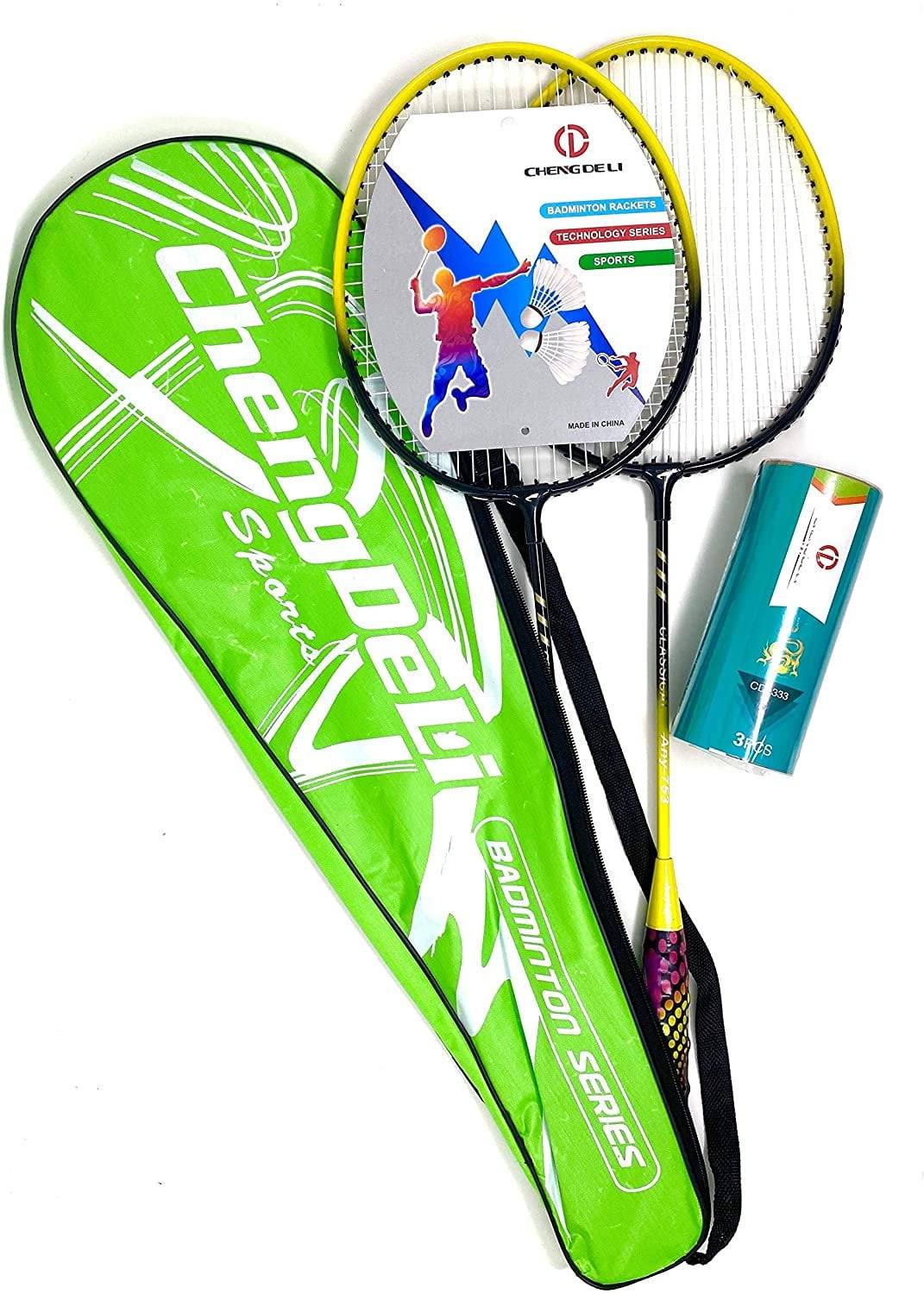 TJ Global Badminton Racquet Set, Pair of 2 Rackets with 3 Shuttlecocks ...