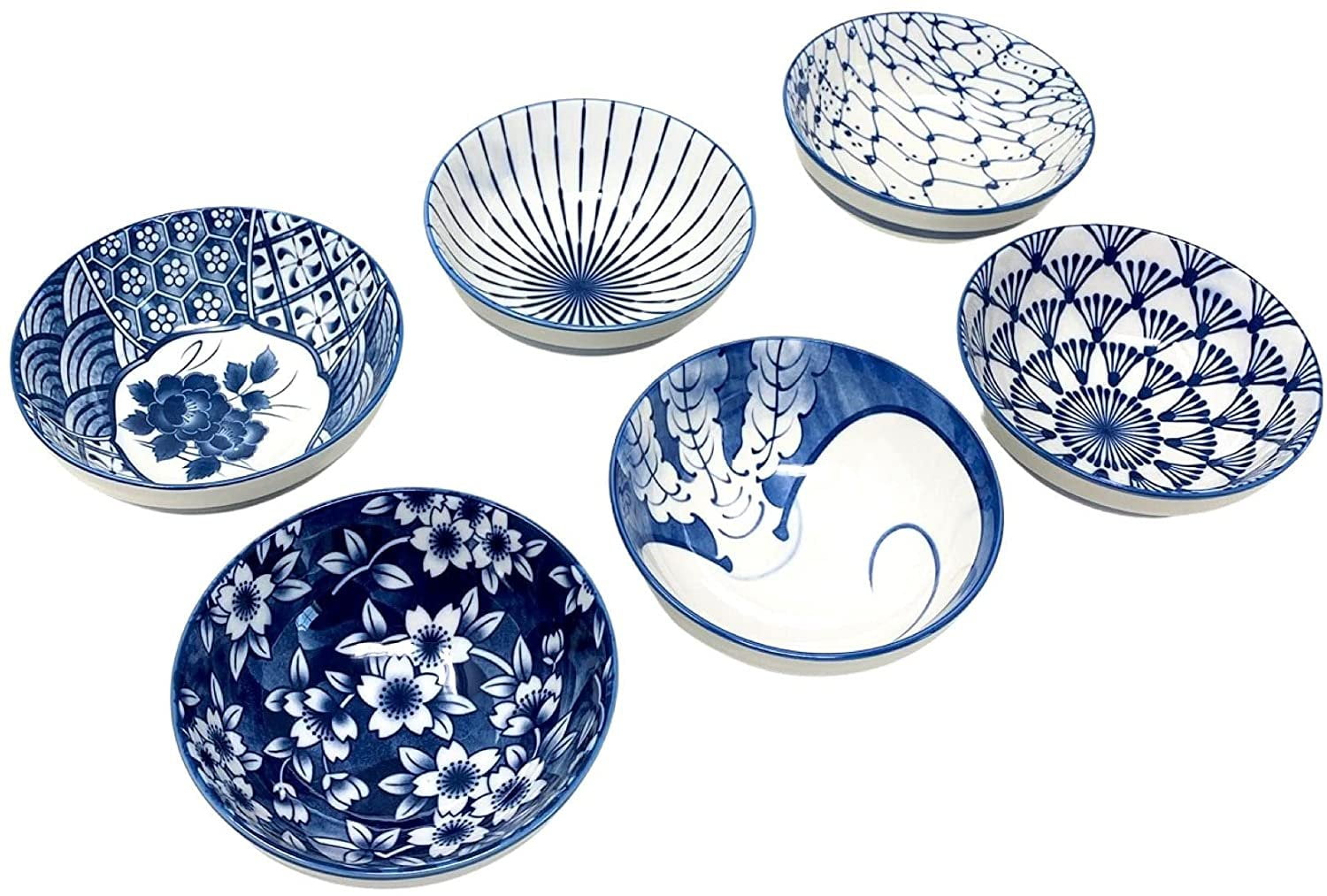 TJ Global Set of 6 Traditional Japanese Pottery Ceramic Bowls for Rice ...